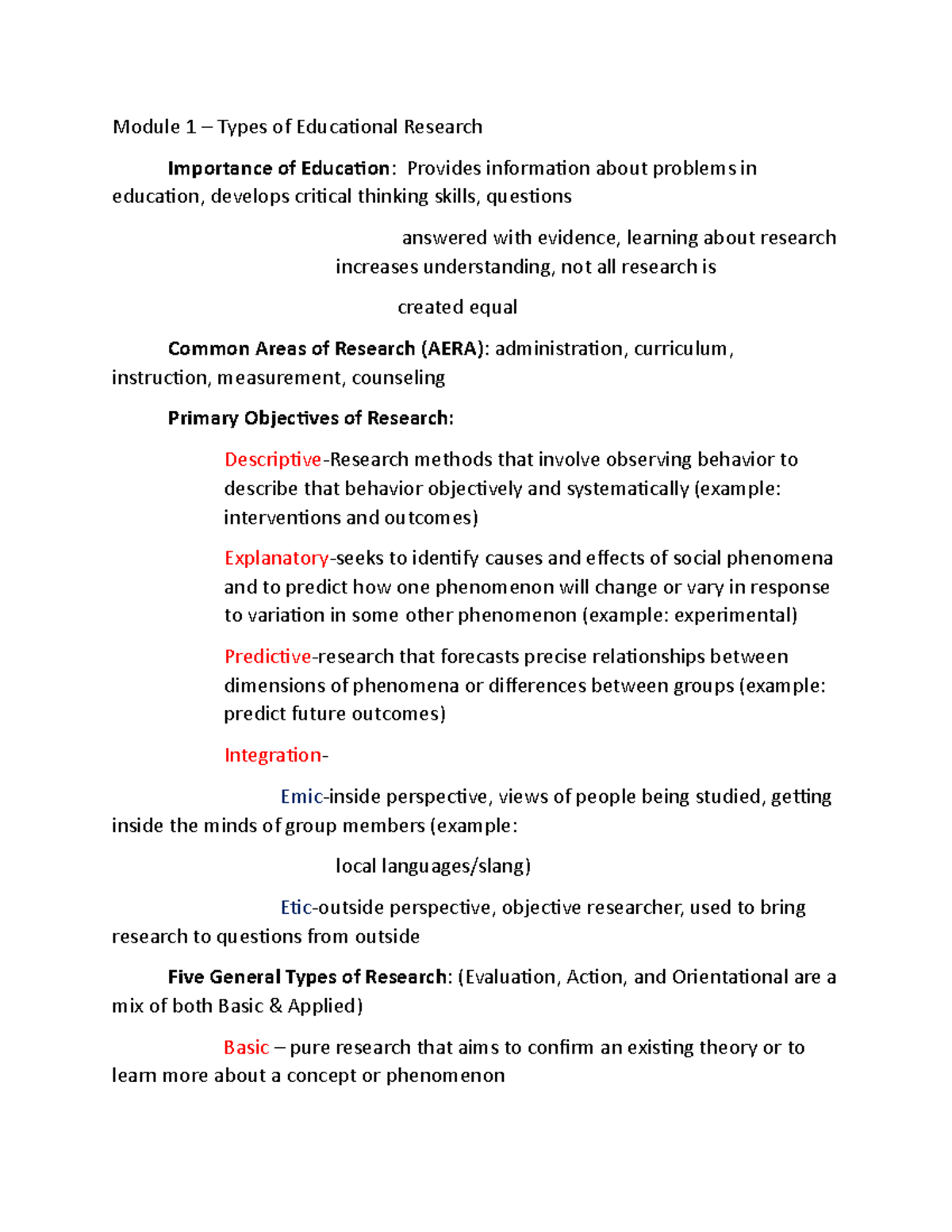 Module 1 Outline 7-19 - Module 1 Types of Educational Research ...