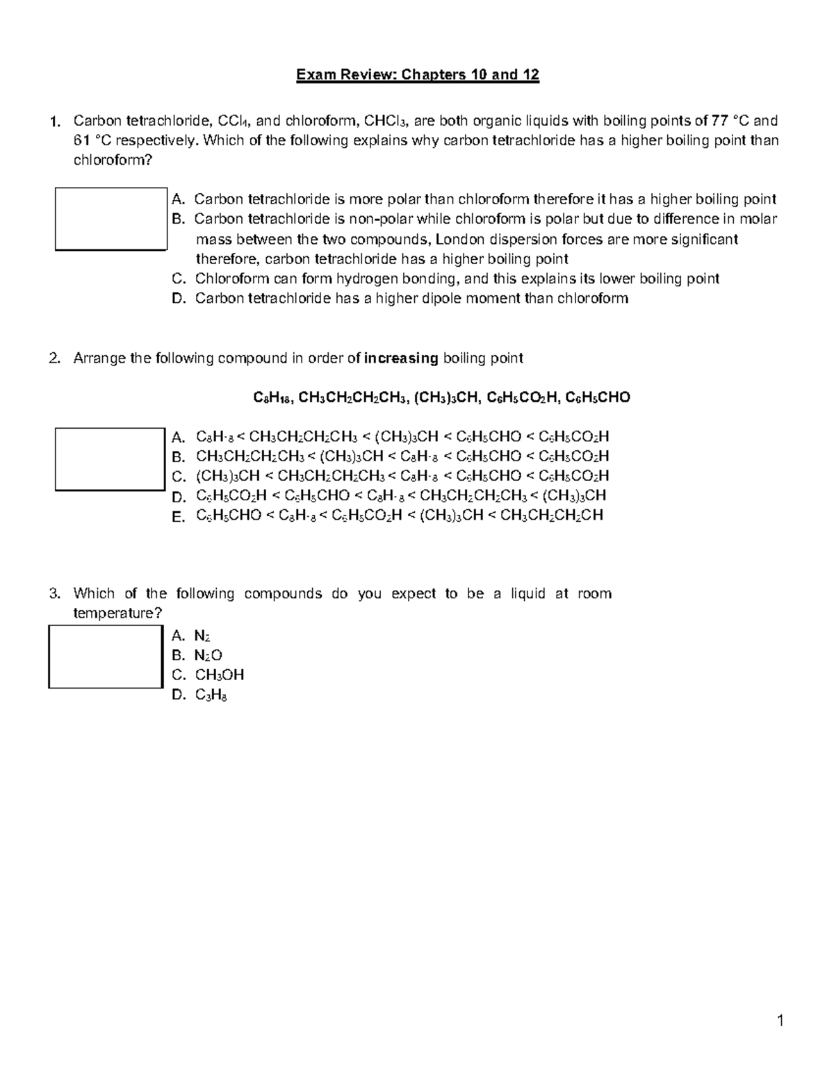 Exam 1 Practice Worksheet Final - Exam Review: Chapters 10 and 12 ...