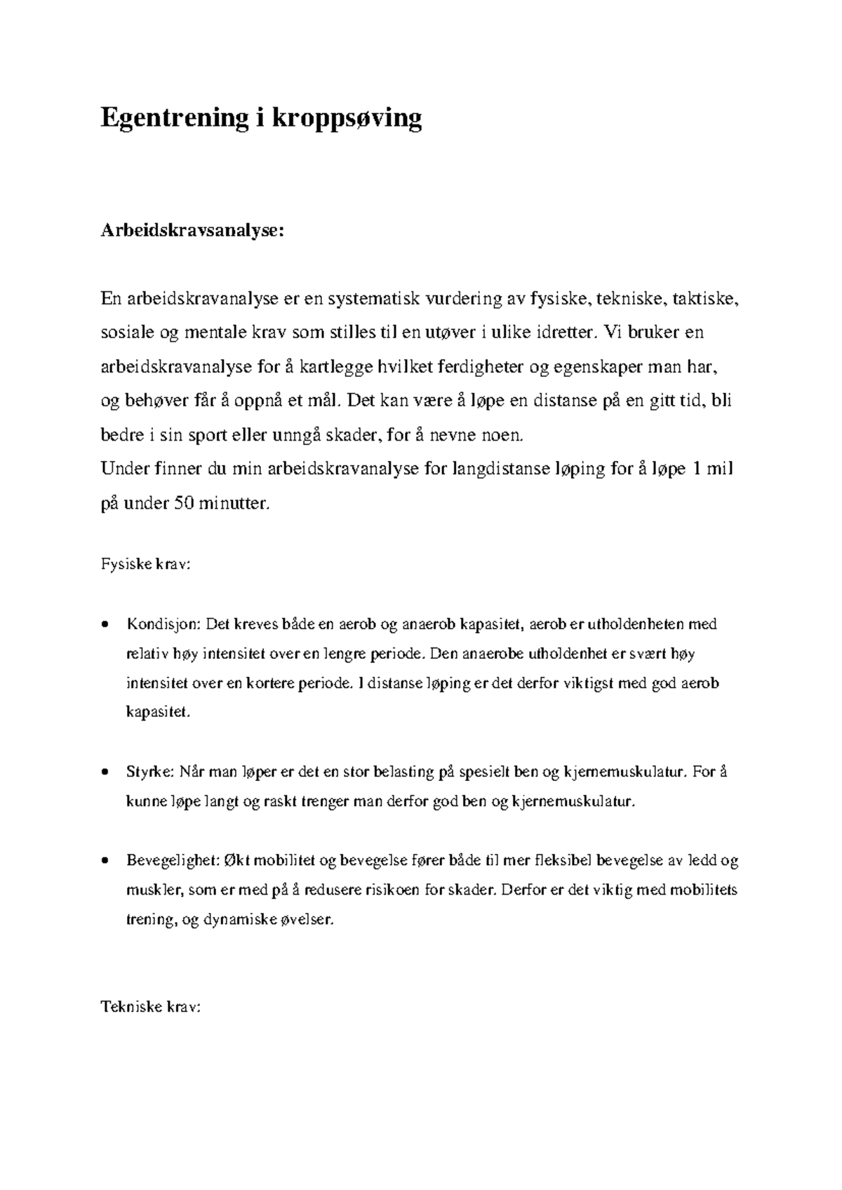 Egentreningsprosjekt - oppgaven - Egentrening i kroppsøving ...