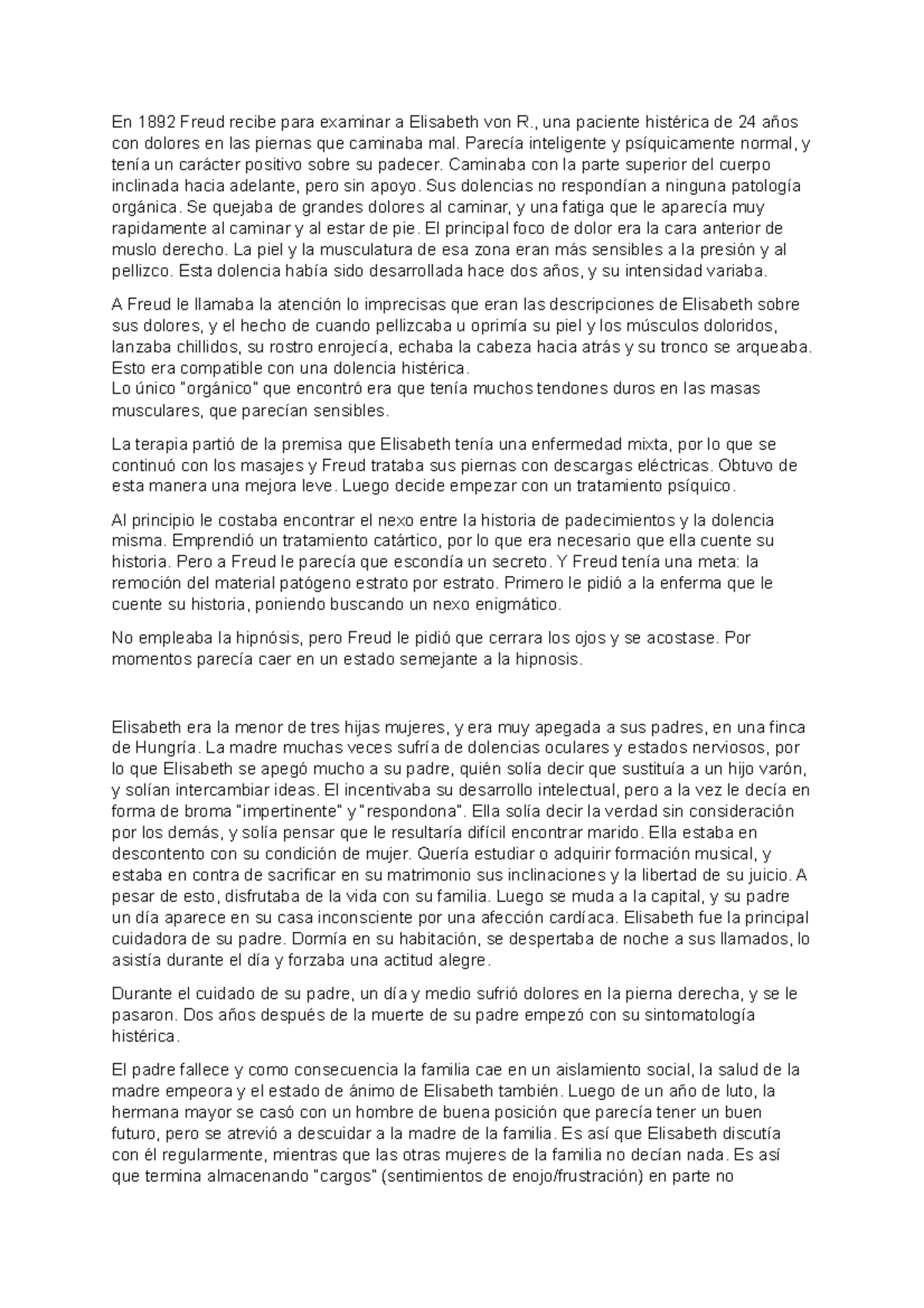 Caso Elisabeth - En 1892 Freud recibe para examinar a Elisabeth von R ...