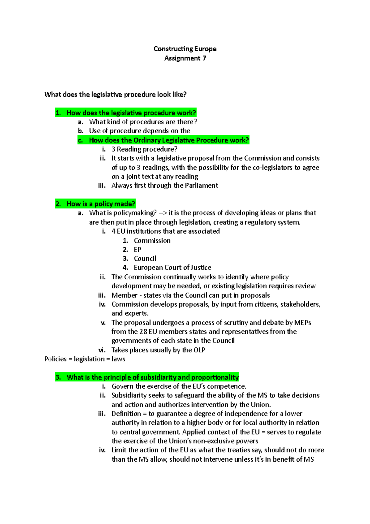 Constructing Europe - assign 7 - Constructing Europe Assignment 7 What ...