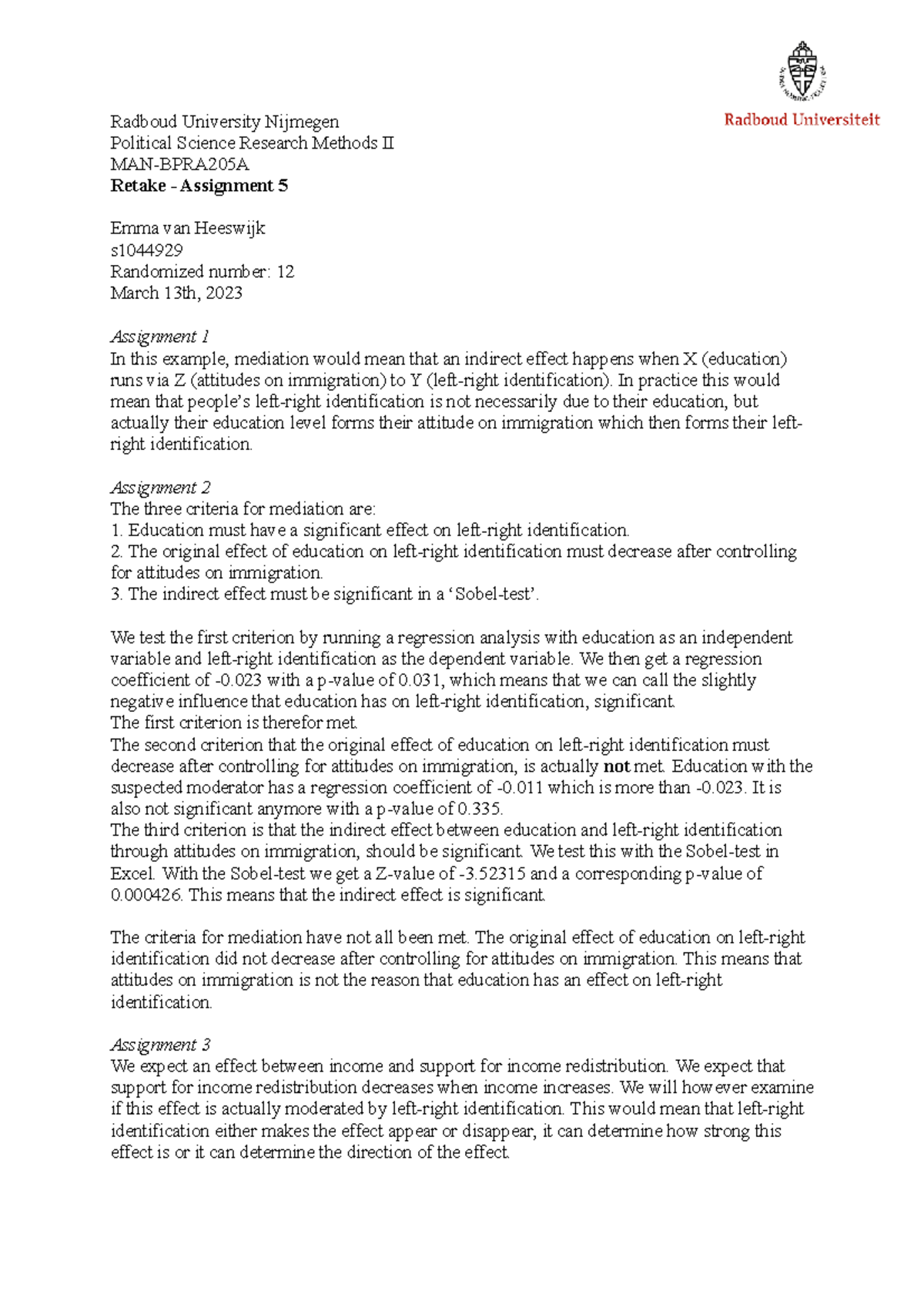 PSRM 2 - 2022/2023 Retake Assignment 5 - Radboud University Nijmegen ...