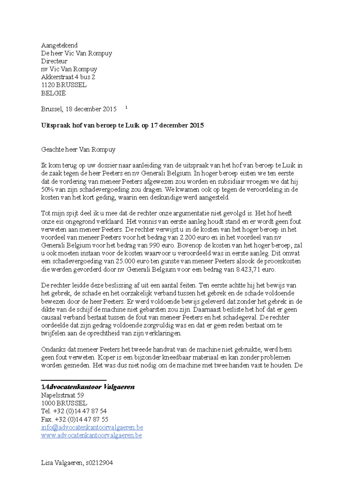 Brief aan leek definitieve versie - Aangetekend De heer Vic Van Rompuy ...