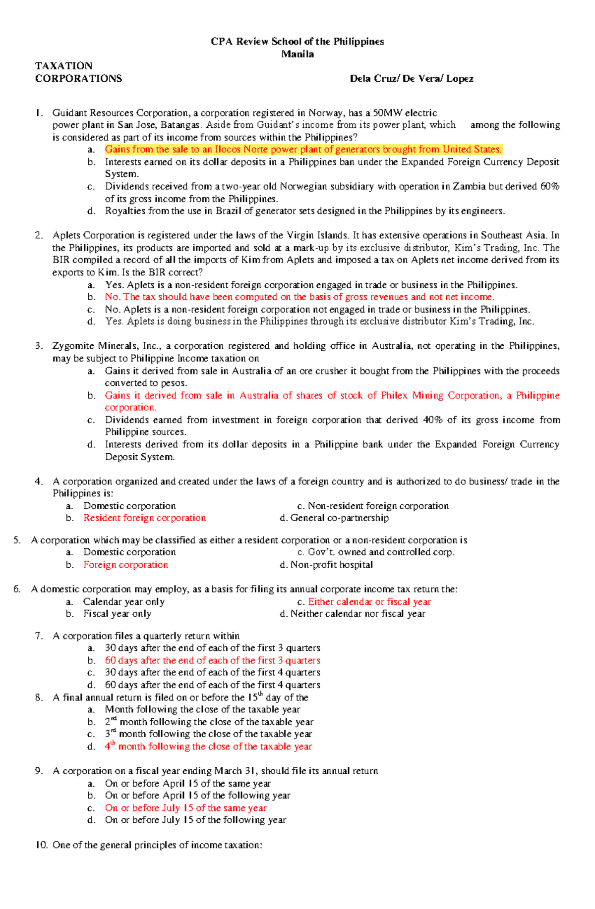 Cpar-tax-corporation - CPA Review School of the Philippines Manila ...