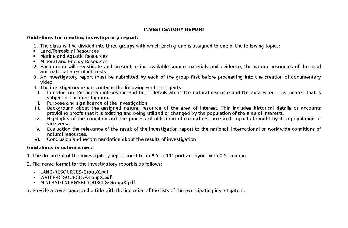 Investigatory Report - WALA ALNG - INVESTIGATORY REPORT Guidelines for ...