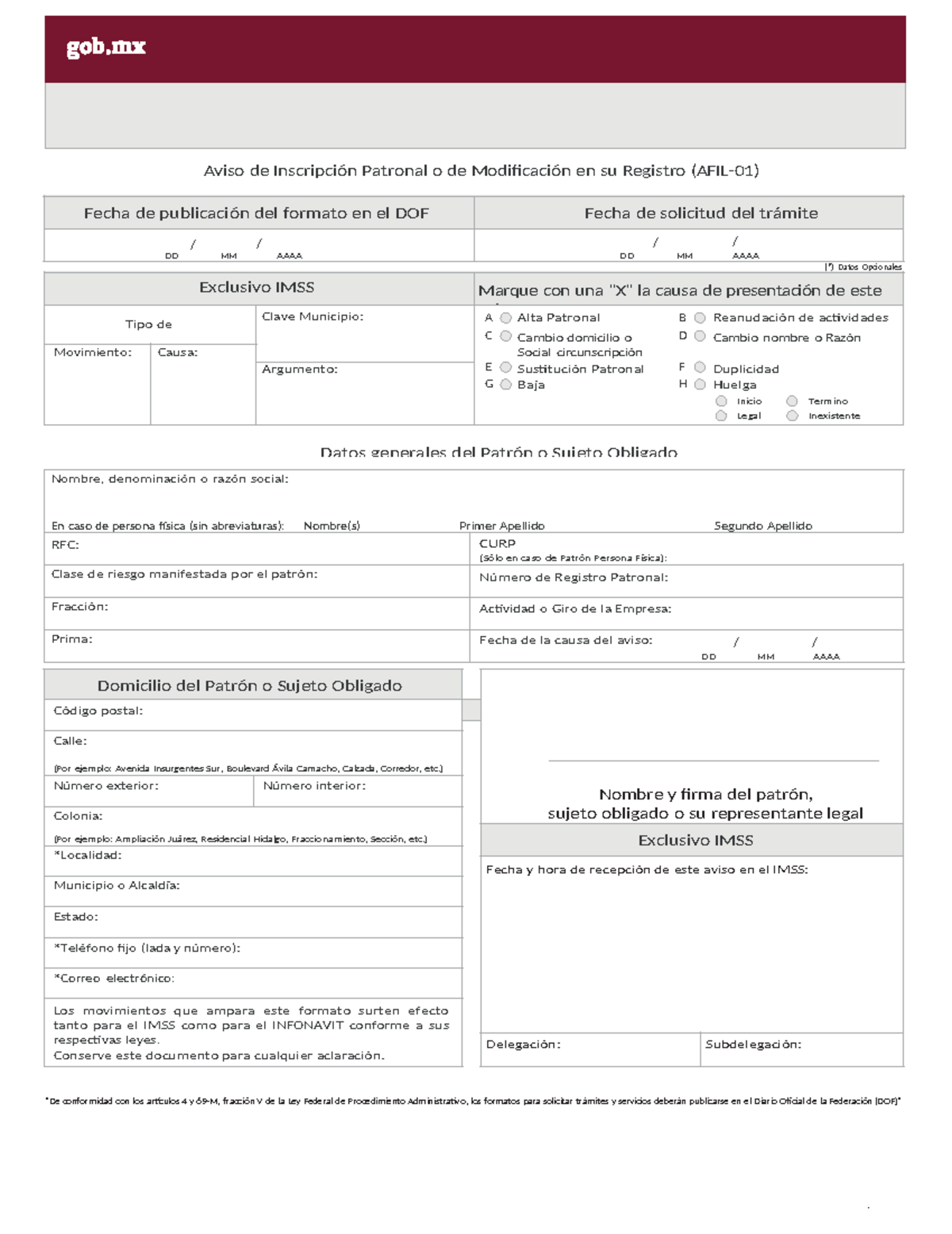 AFIL-01 - Trabajadores Aviso de Inscripción Patronal o de Modificación ...
