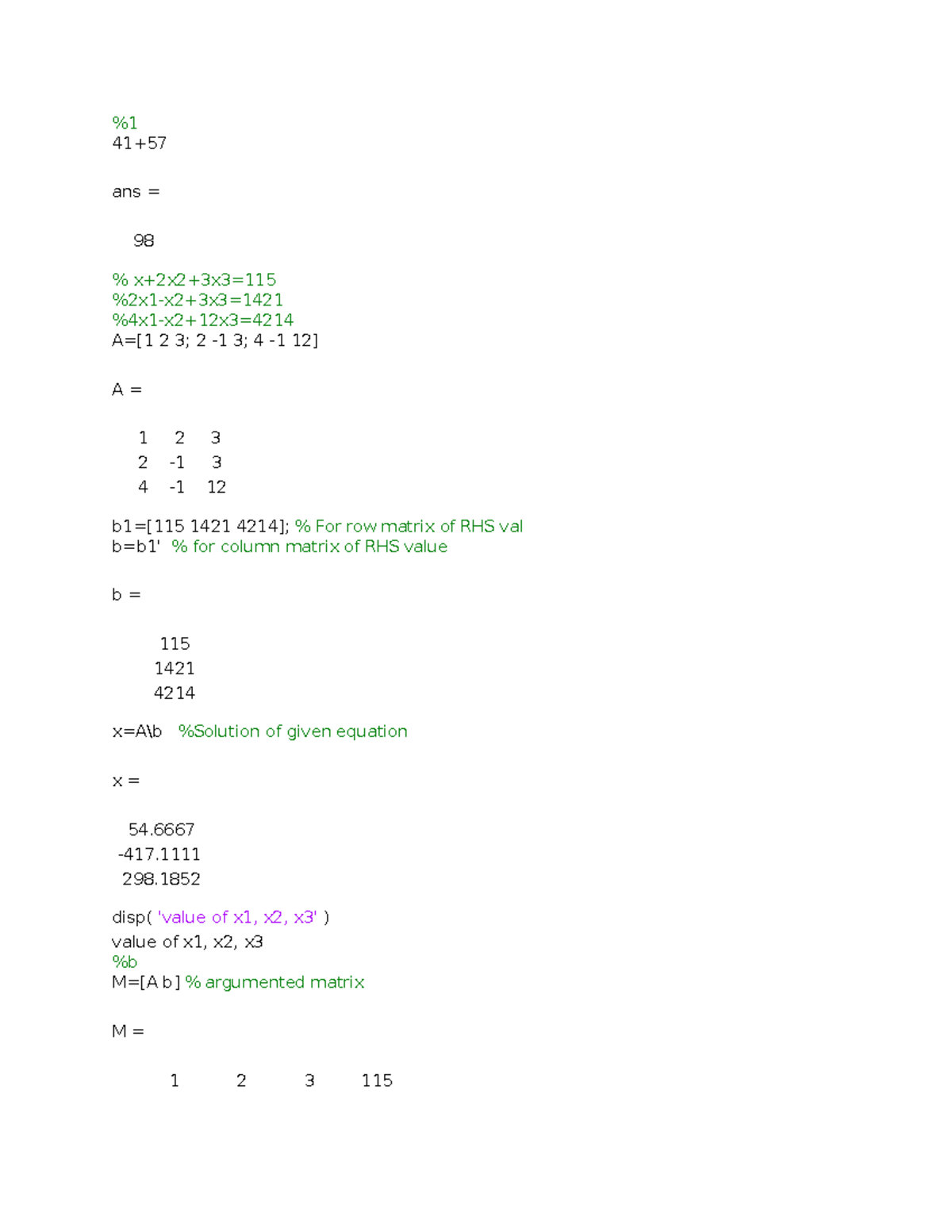 Exploration 3 Copy and Paste - % 41+ ans = 98 % x+2x2+3x3= %2x1-x2+3x3 ...