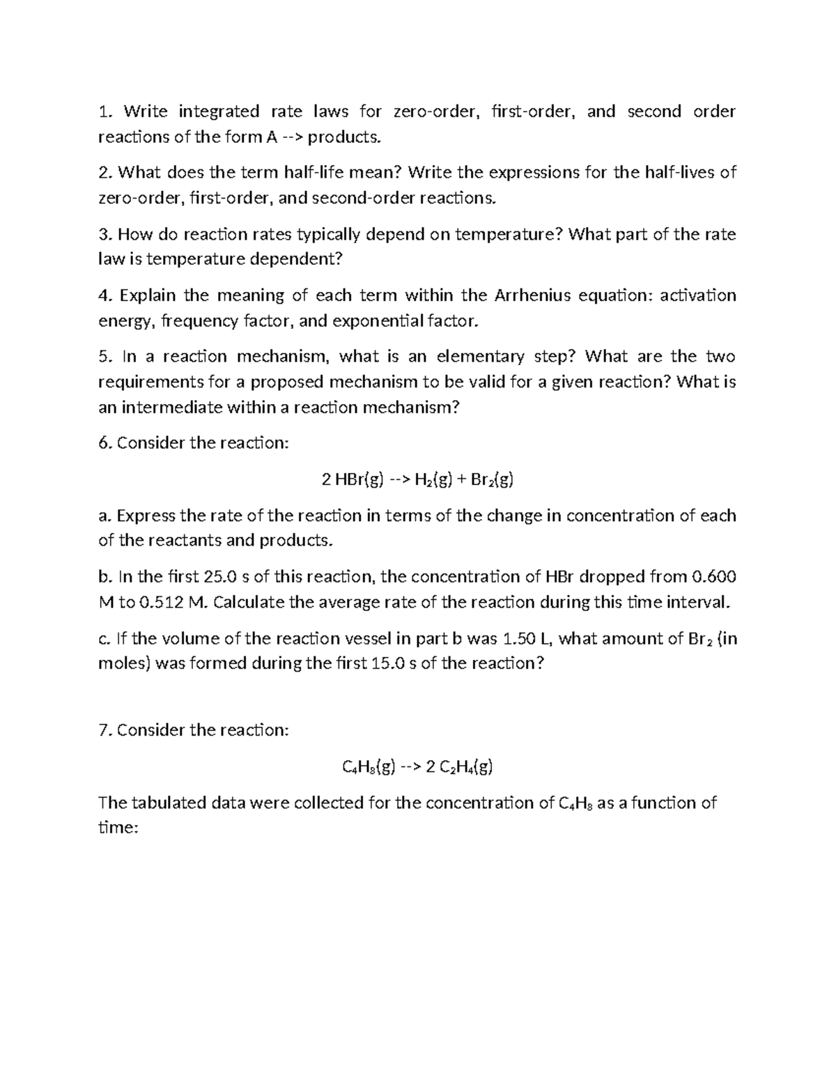 Worksheet reactions rate,rate laws and mechanisms - Write integrated ...