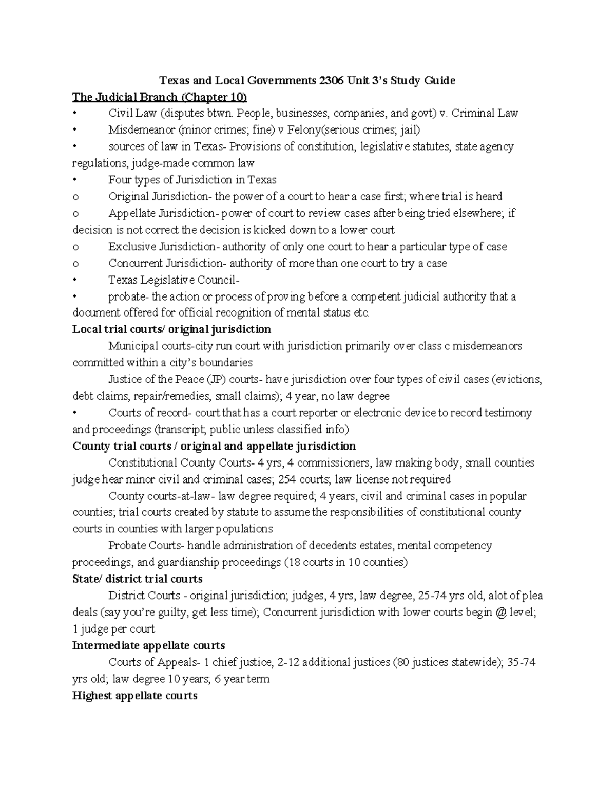 Tx Govt Test 3 Study Guide - Texas and Local Governments 2306 Unit 3’s ...