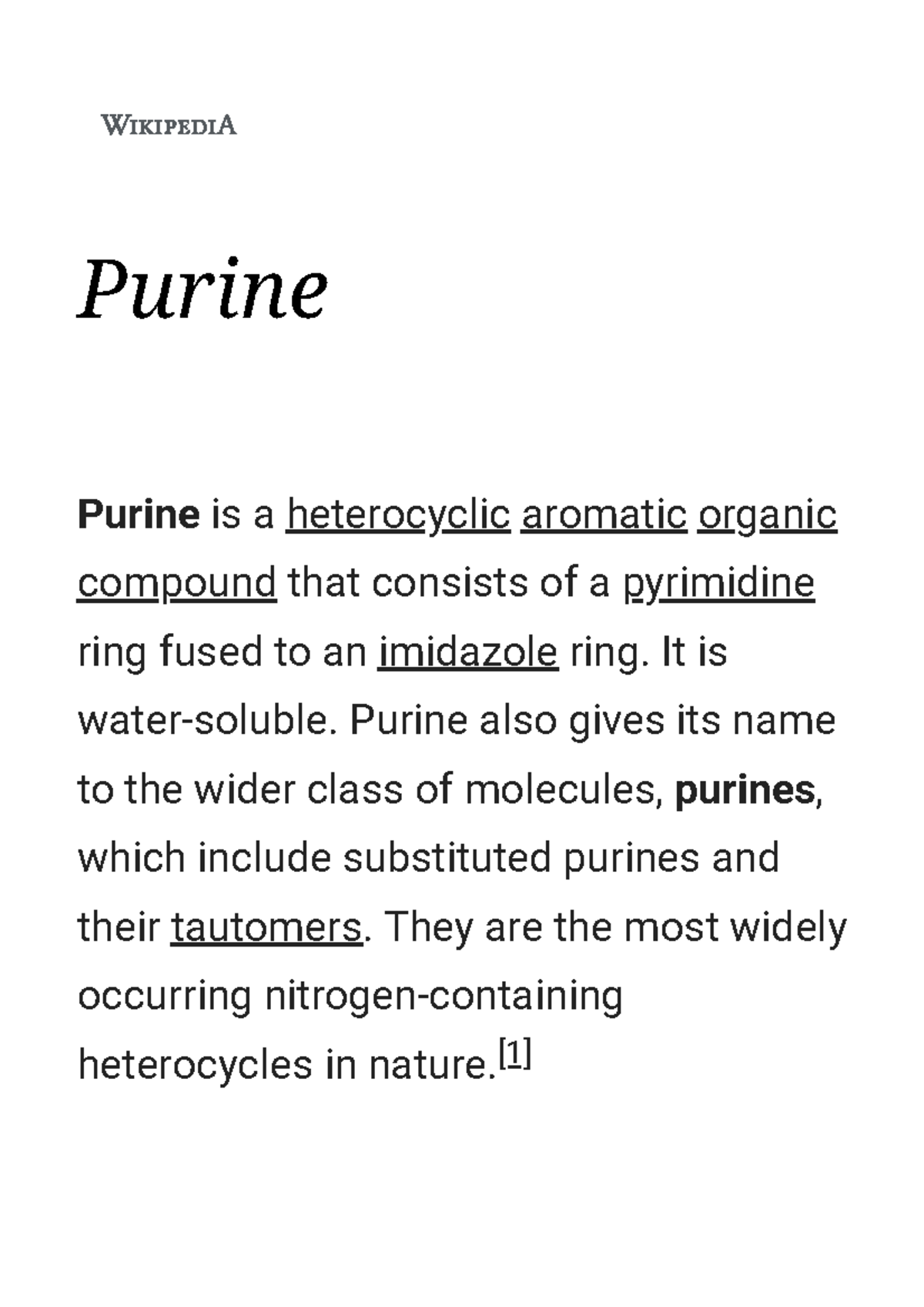 Purine - Wikipedia - Purine Purine is a heterocyclic aromatic organic ...