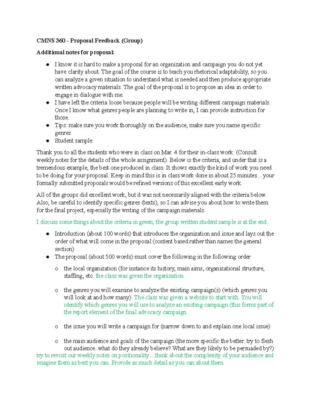 CMNS 360 - Proposal - CMNS 360 - Proposal Feedback (Group) Additional ...