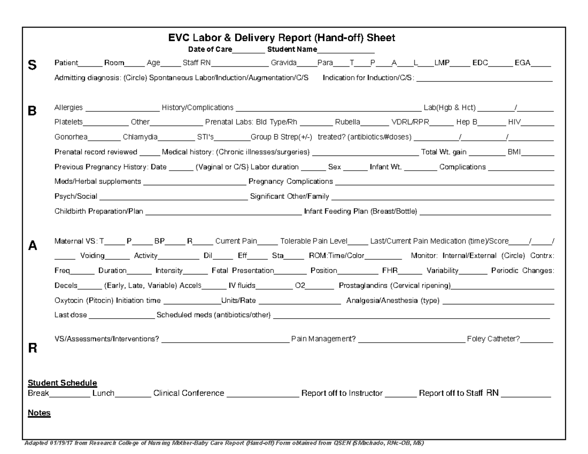 Sbar-labor-delivery-report-hand-off-sheet-and-assessment-tool-110411 ...