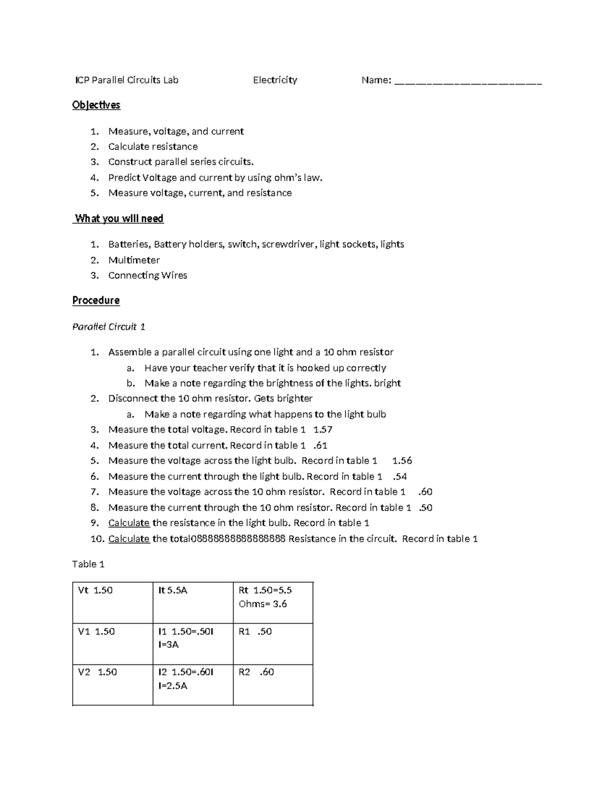 ICP Electricity Lab (Parallel Circuits) - ICP Parallel Circuits Lab ...