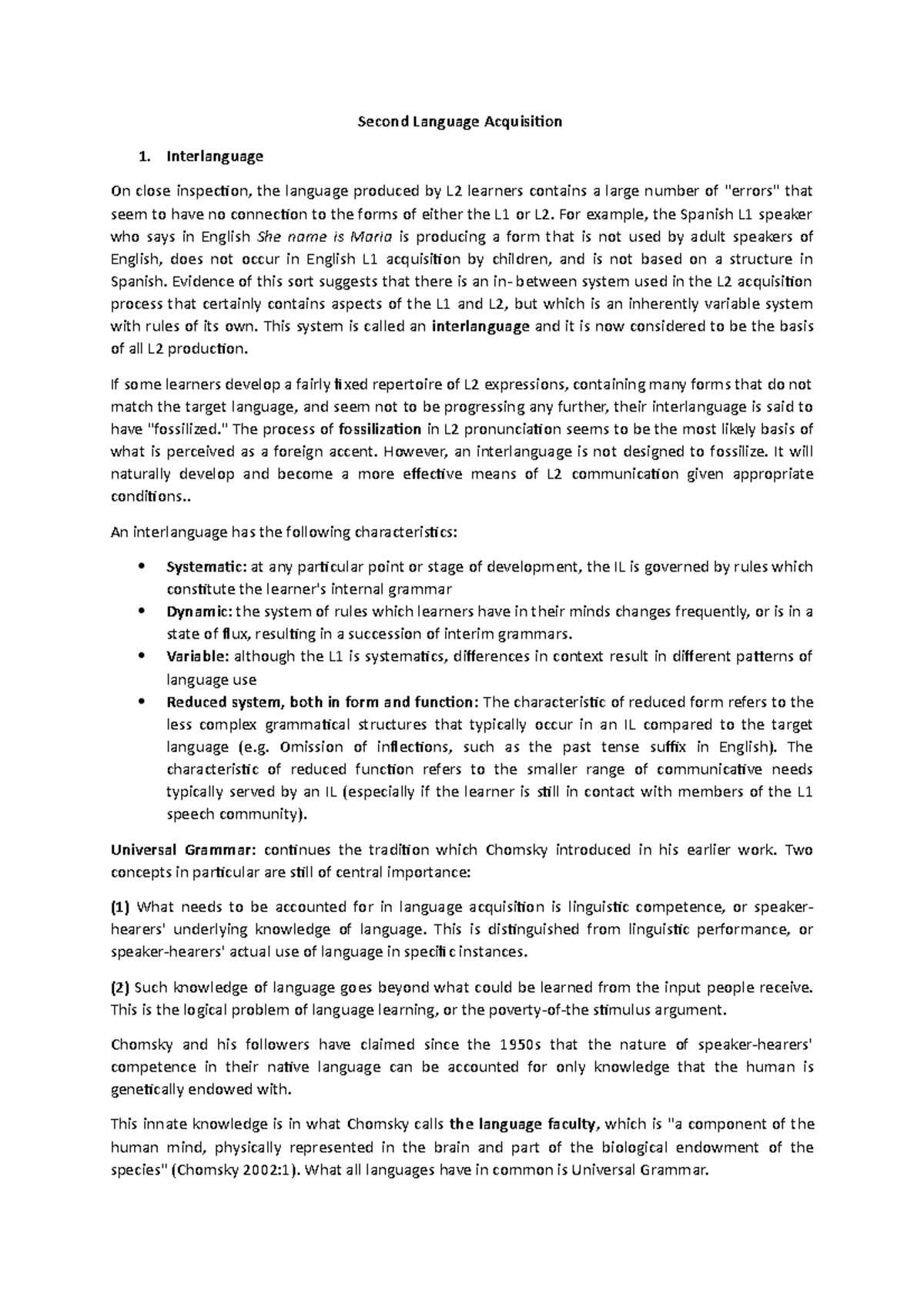 Second Language Acquisition - Second Language Acquisition Interlanguage ...