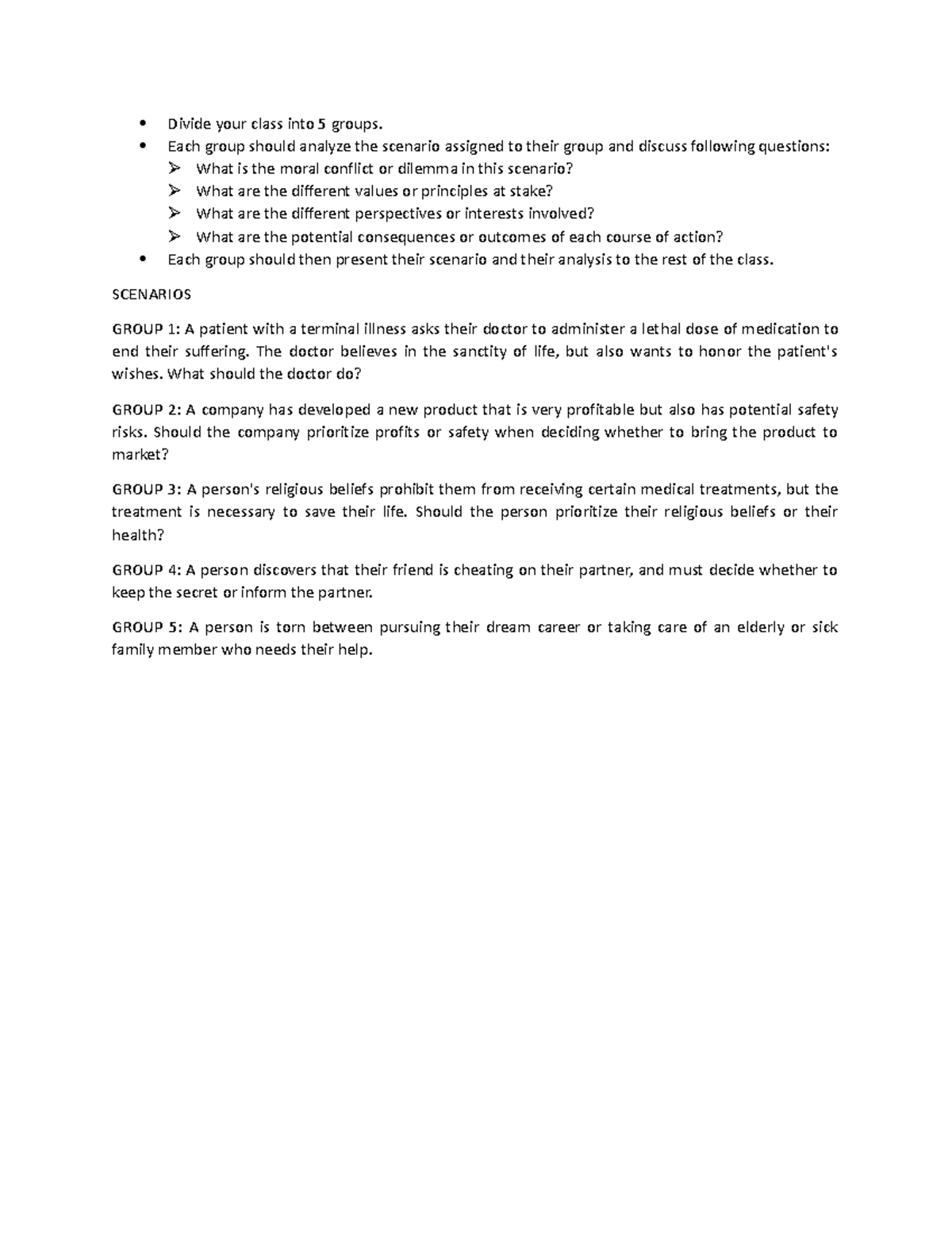 Divide your class into 5 groups - Divide your class into 5 groups. Each group should analyze the ...