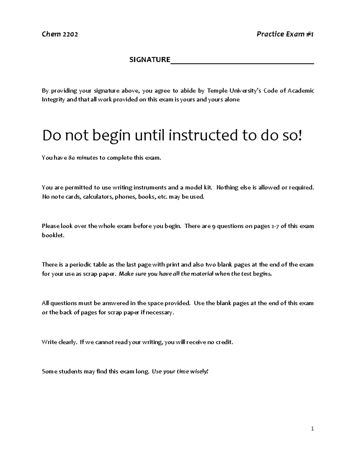 Practice Exam 1-1 - SIGNATURE___________________________________ By ...