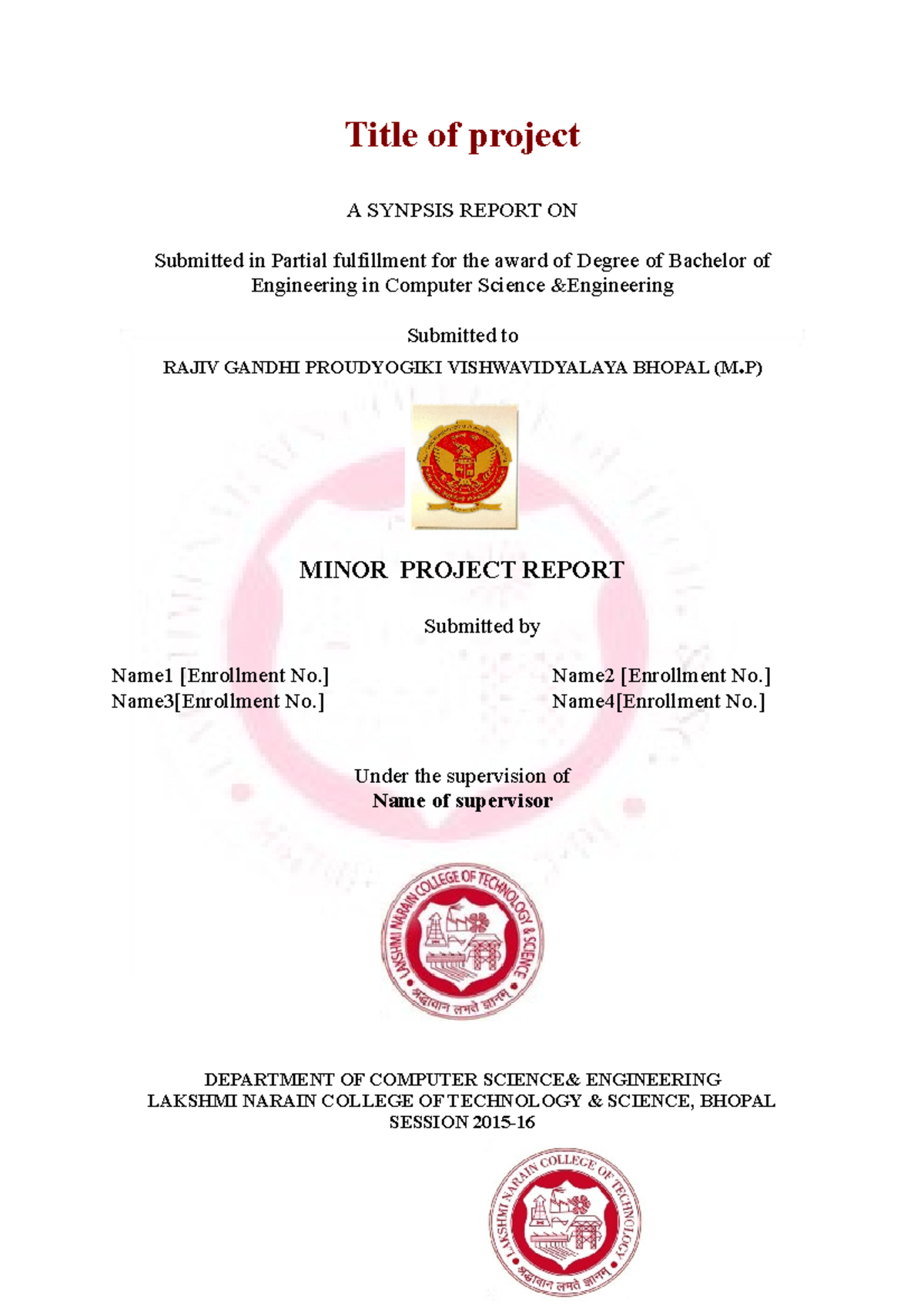 Synopsis Project Format 1 - Title of project A SYNPSIS REPORT ON ...