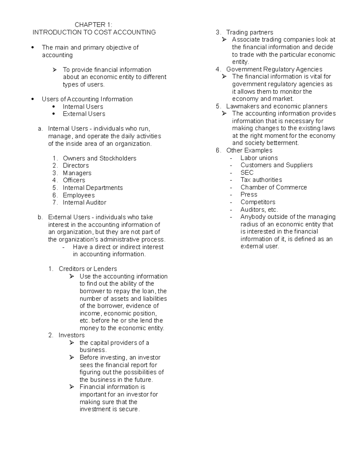 Chapter 2 - NOTES FOR COST ACCOUNTING - CHAPTER 1: INTRODUCTION TO COST ...