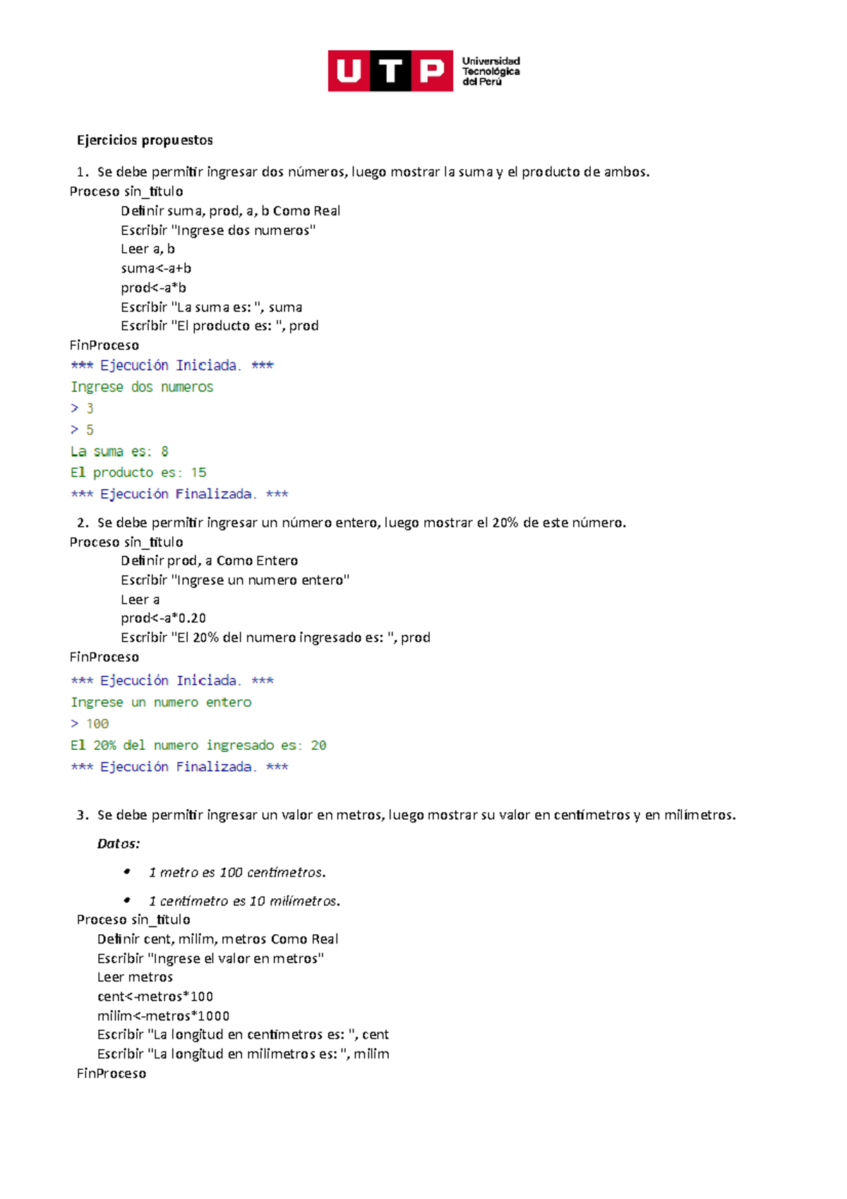 Separata 02 Unidad 01 Resuelta - Ejercicios propuestos Se debe permitir ingresar dos números ...