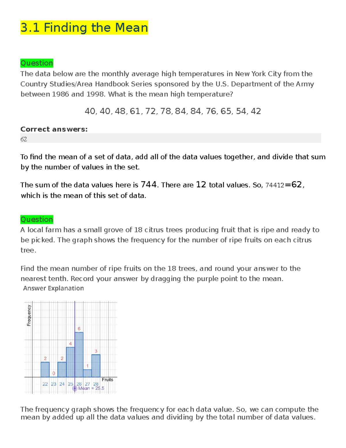 3.1 Finding the Mean - Work from Knewton - 3 Finding the Mean Question ...