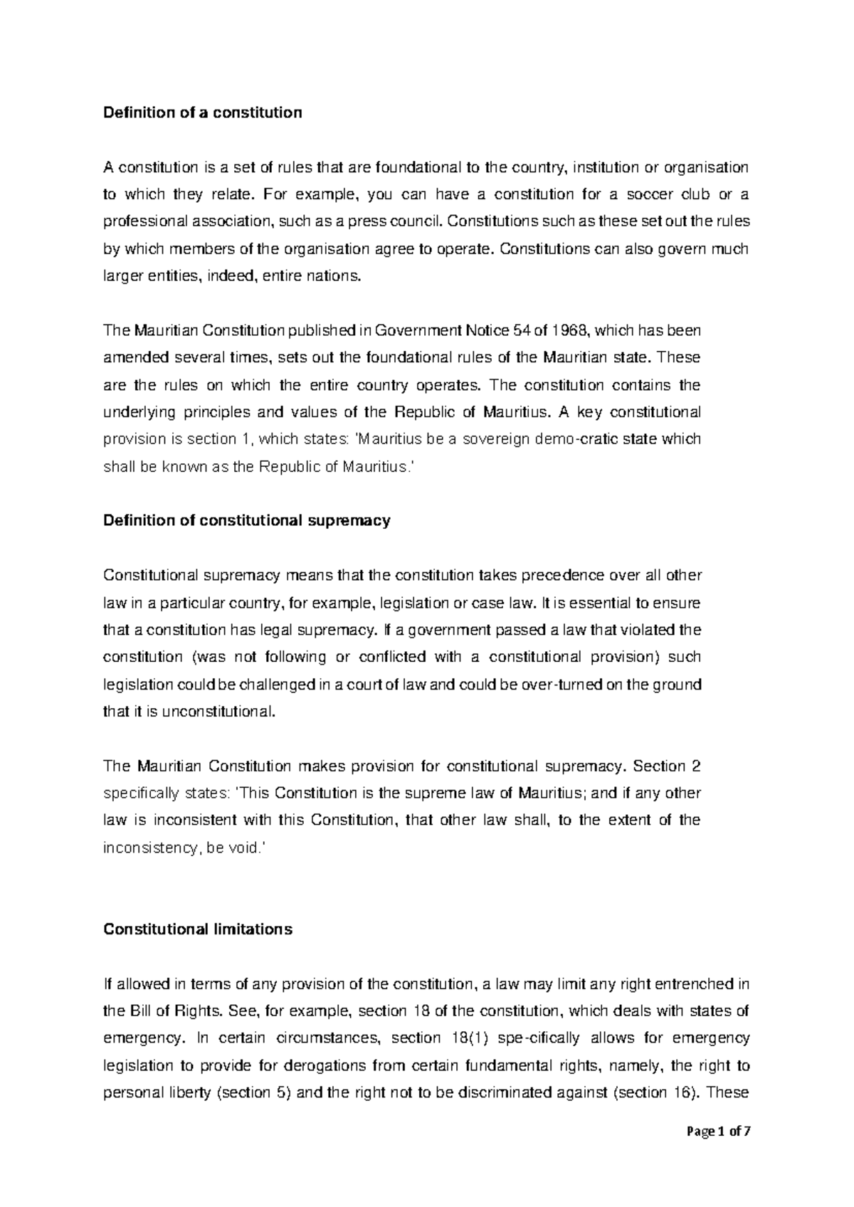 Sep of powers - Definition of a constitution A constitution is a set of ...