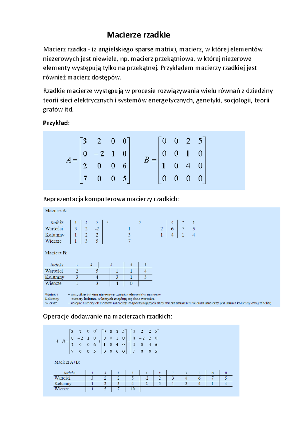 Spr13 Macierze rzadkie - Macierze rzadkie Macierz rzadka - (z ...