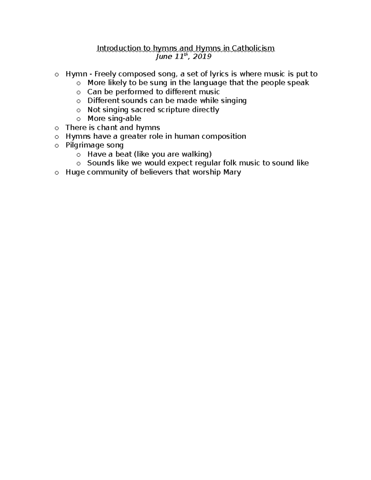 Introduction to hymns and Hymns in Catholicism - Studocu