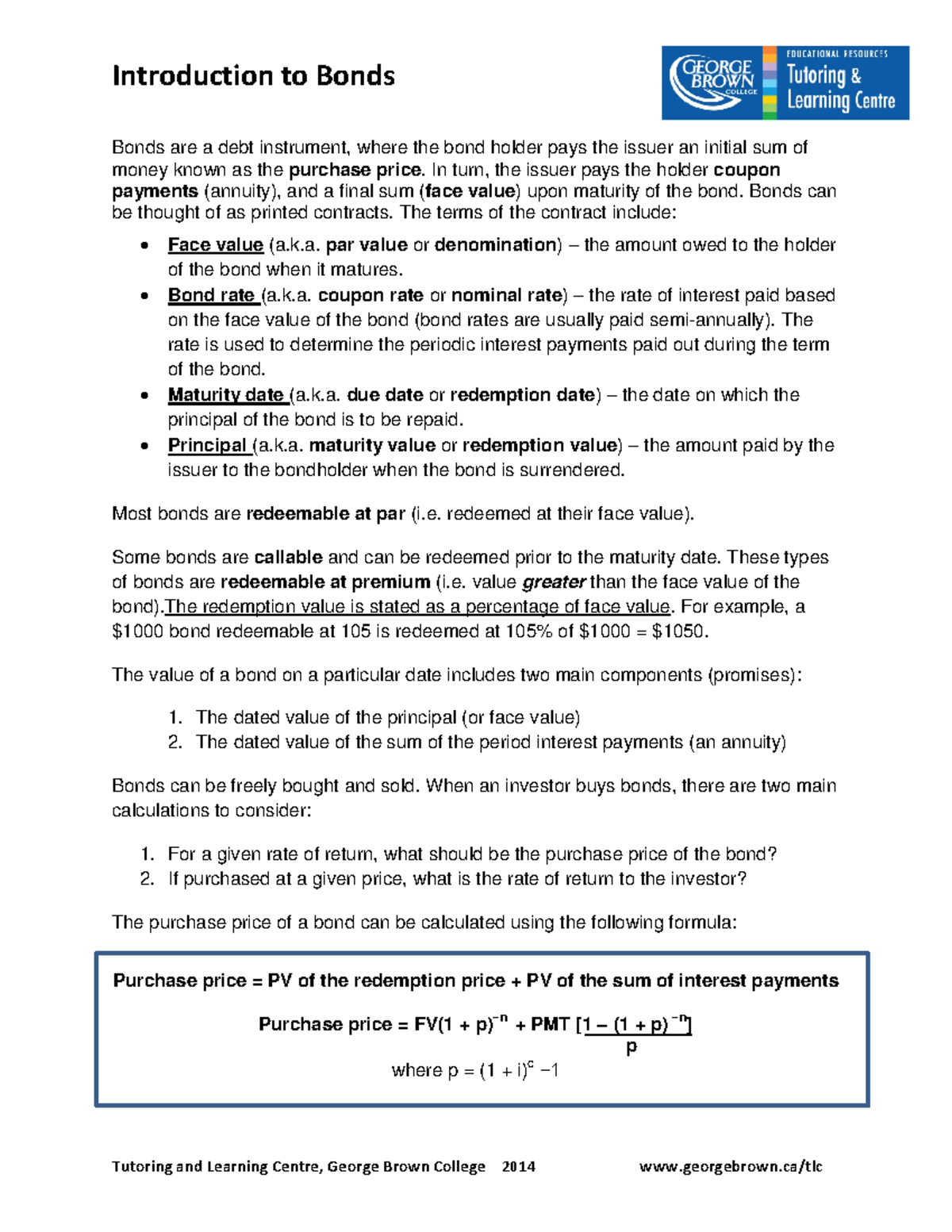Introduction to bonds - Bonds are a debt instrument, where the bond ...