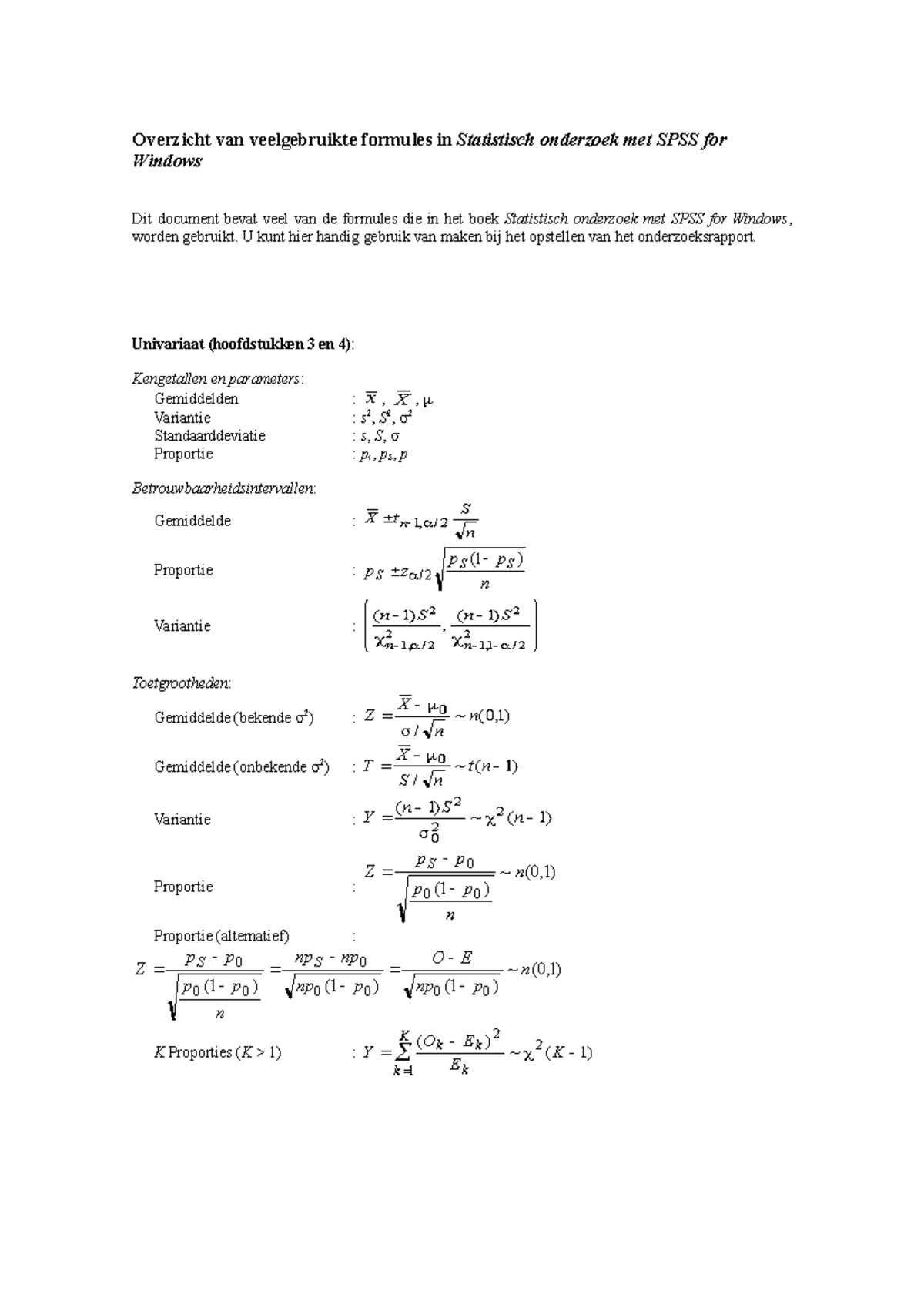 Formules SMT - Overzicht van veelgebruikte formules in Statistisch ...