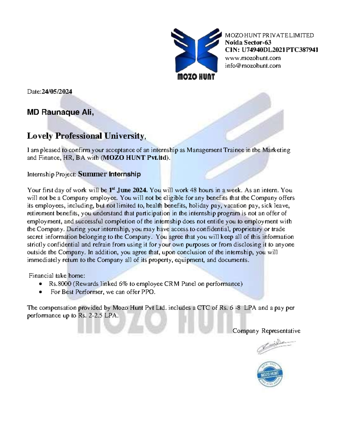 LPU UG offer letter .pdf - Noida Sector- 63 CIN: U74940DL2021PTC ...