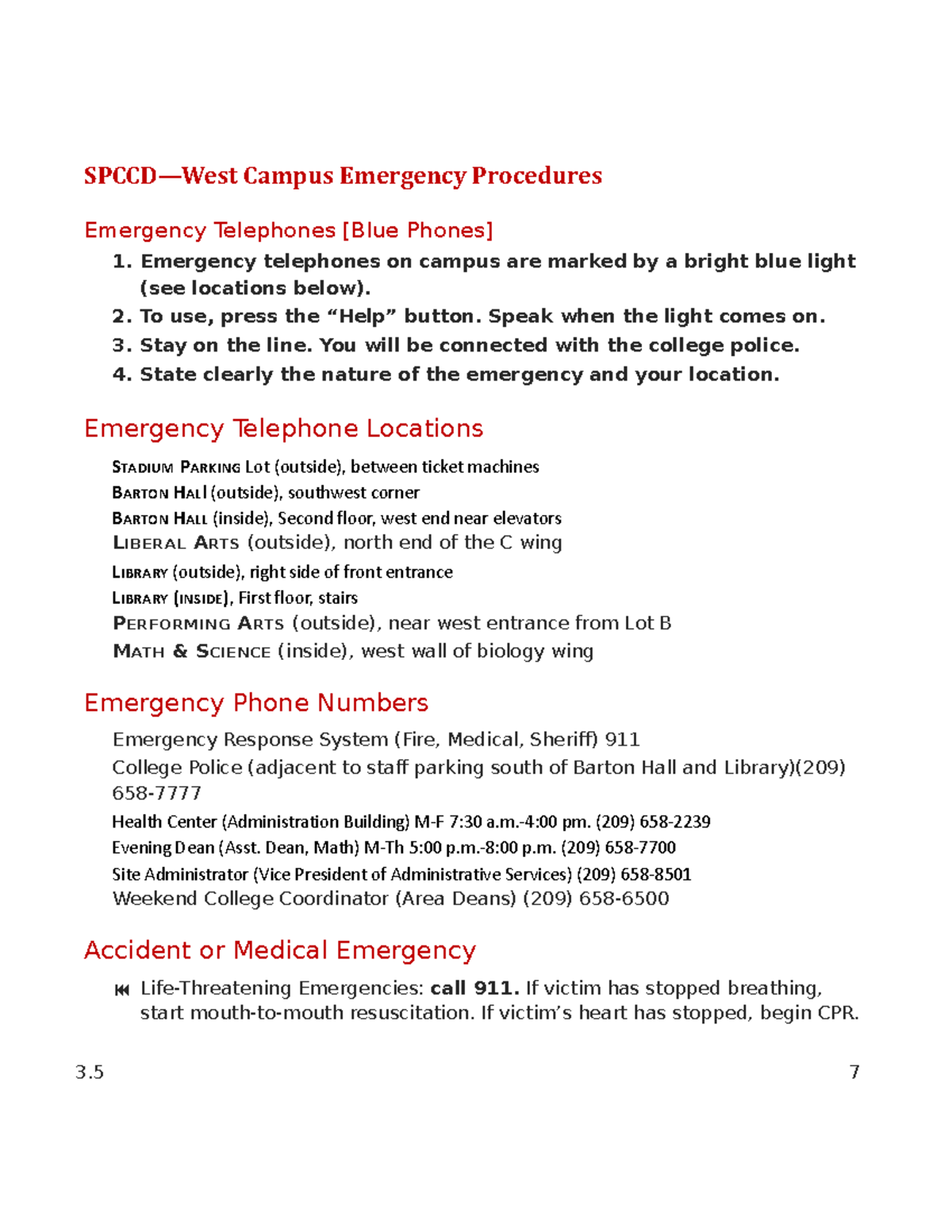 cis course work - SPCCD—West Campus Emergency Procedures Emergency ...