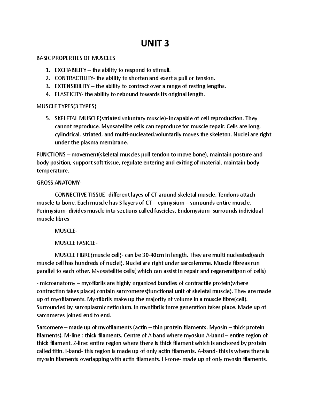 UNIT 3 Notes - basic properties of muscles - UNIT 3 BASIC PROPERTIES OF ...