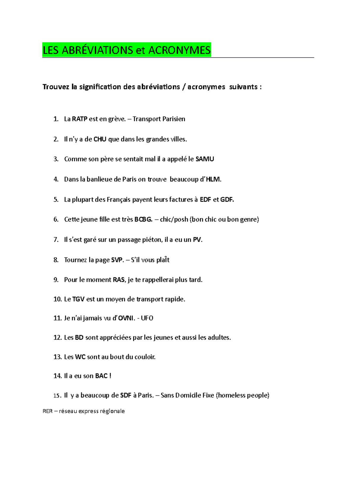 LES Abréviations - LES ABRÉVIATIONS et ACRONYMES Trouvez la ...