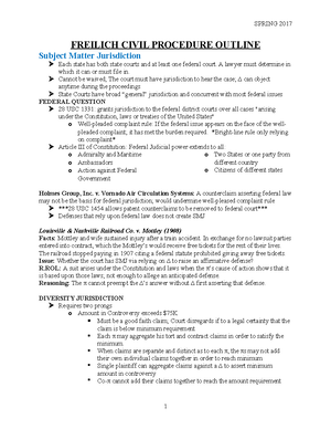 Civ Pro Outline 2017 - CIVIL PROCEDURE OUTLINE A. Introduction to Civil ...