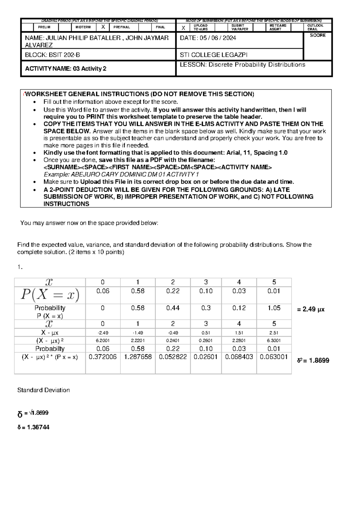 Bataller Julian Philip QM 03 Acvitity 2 - ‘’z WORKSHEET GENERAL ...