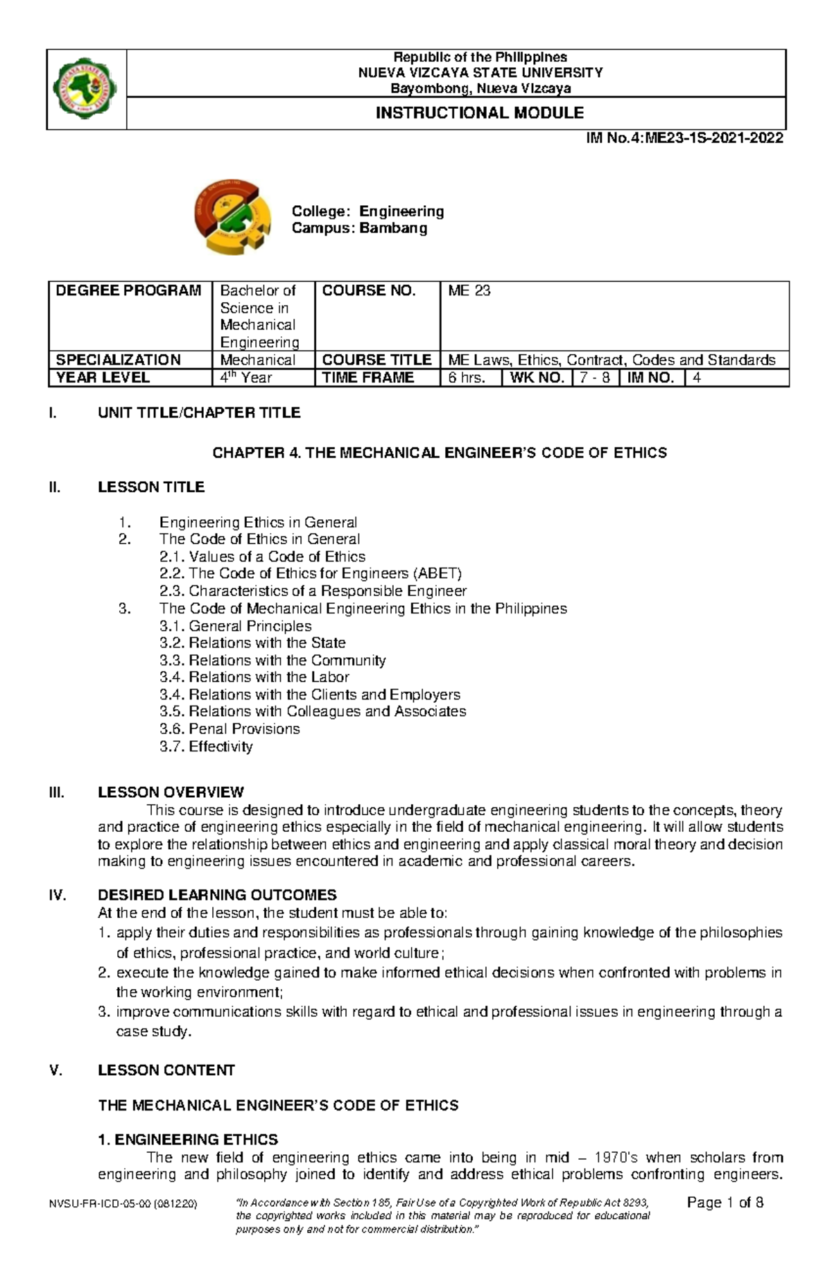 ME Laws 4 NVSU FR ICD 05 00 - NUEVA VIZCAYA STATE UNIVERSITY Bayombong ...