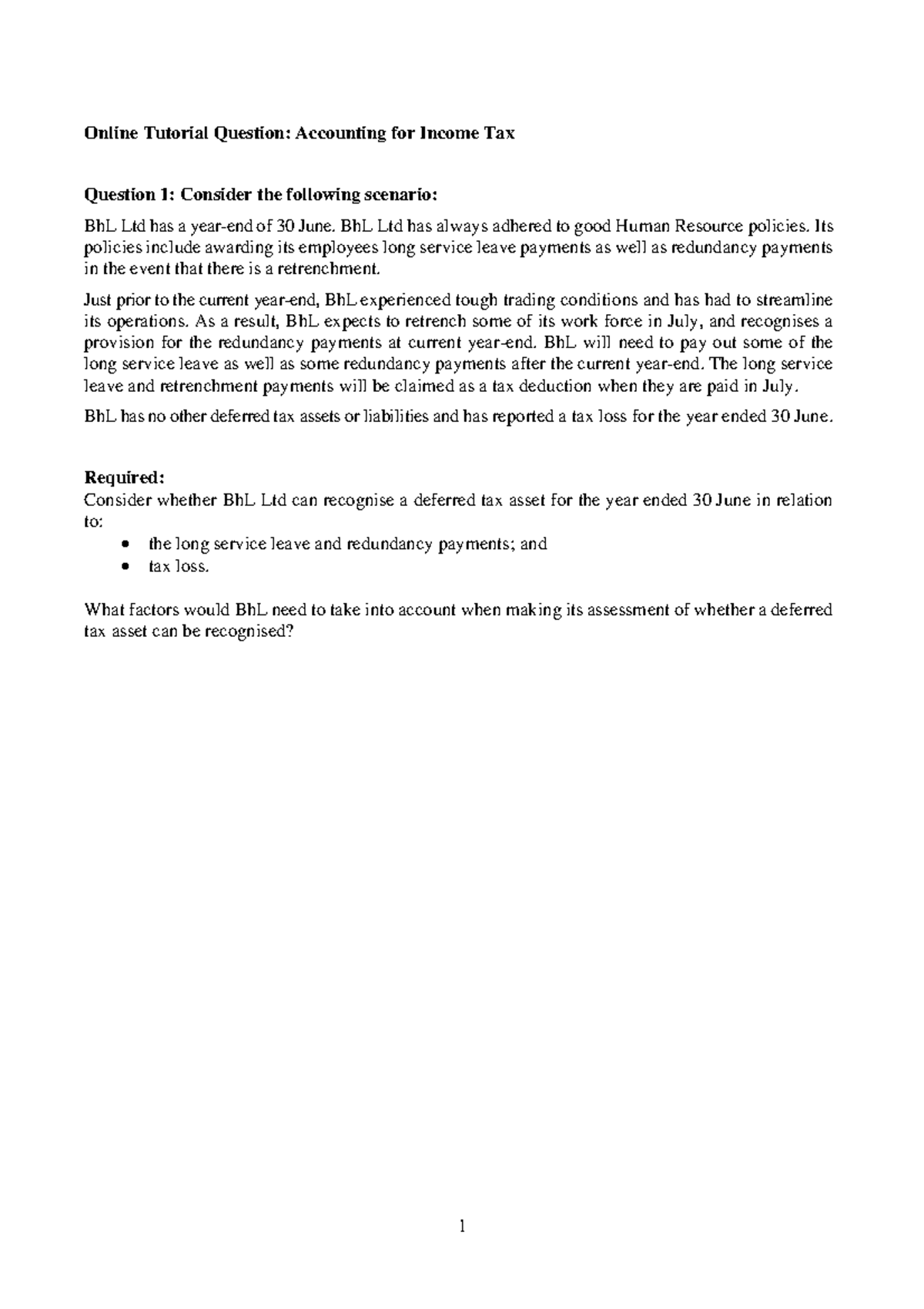 Online Tutorial 4 Questions - Accounting for Income Tax - Online ...