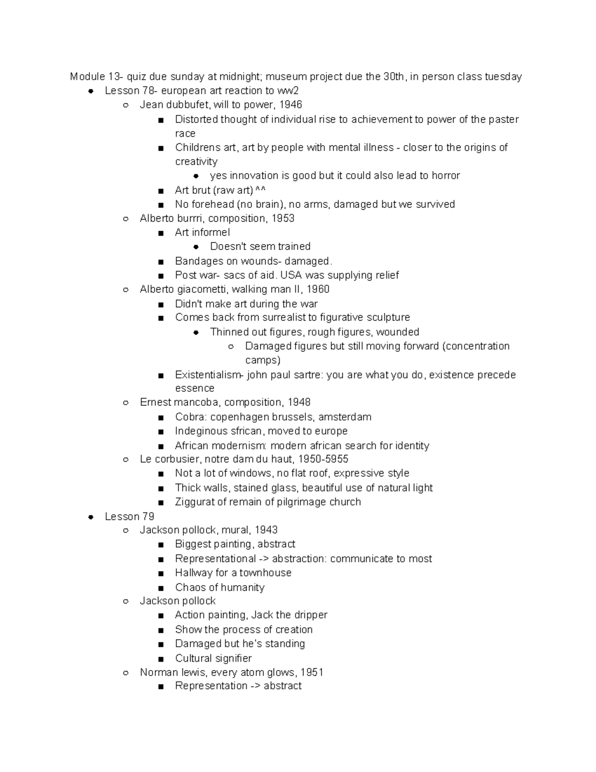 ARTH 106 Module 13 Lesson 74-76 + 78-79 - Module 13- quiz due sunday at ...