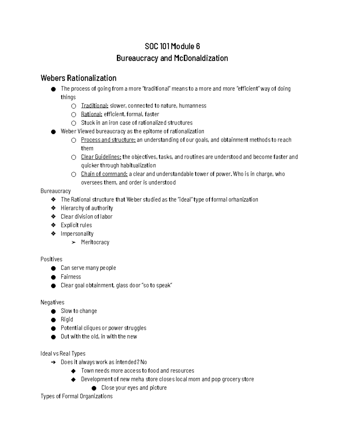 SOC 101 Module 6 - SOC 101 Module 6 Bureaucracy and McDonaldization ...