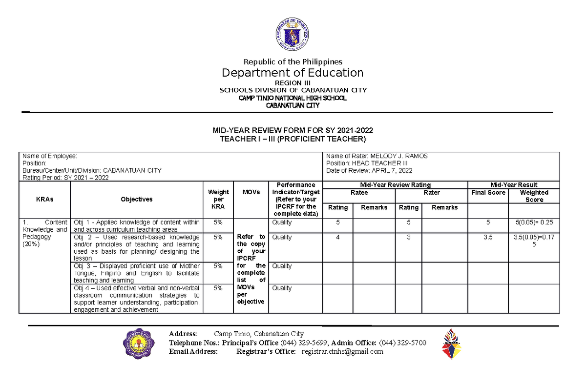 Edited 2021 2022 mid year review FORM - Republic of the Philippines ...