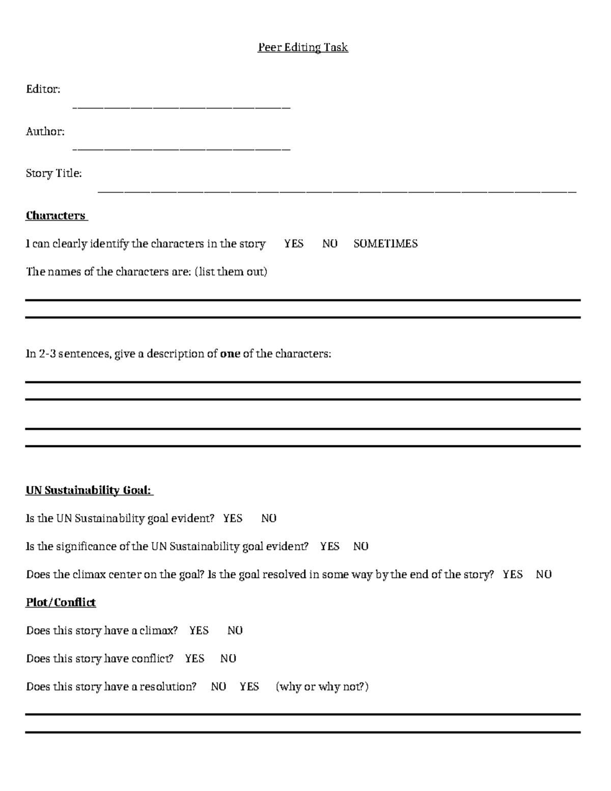 Peer Editing Short Story Rubric-1 - Peer Editing Task Editor: Author ...