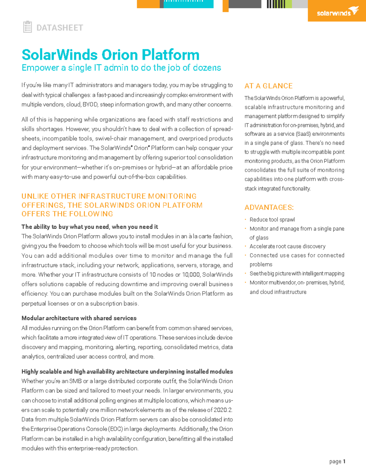 Orion-platform-datasheet - DATASHEET SolarWinds Orion Platform Empower ...