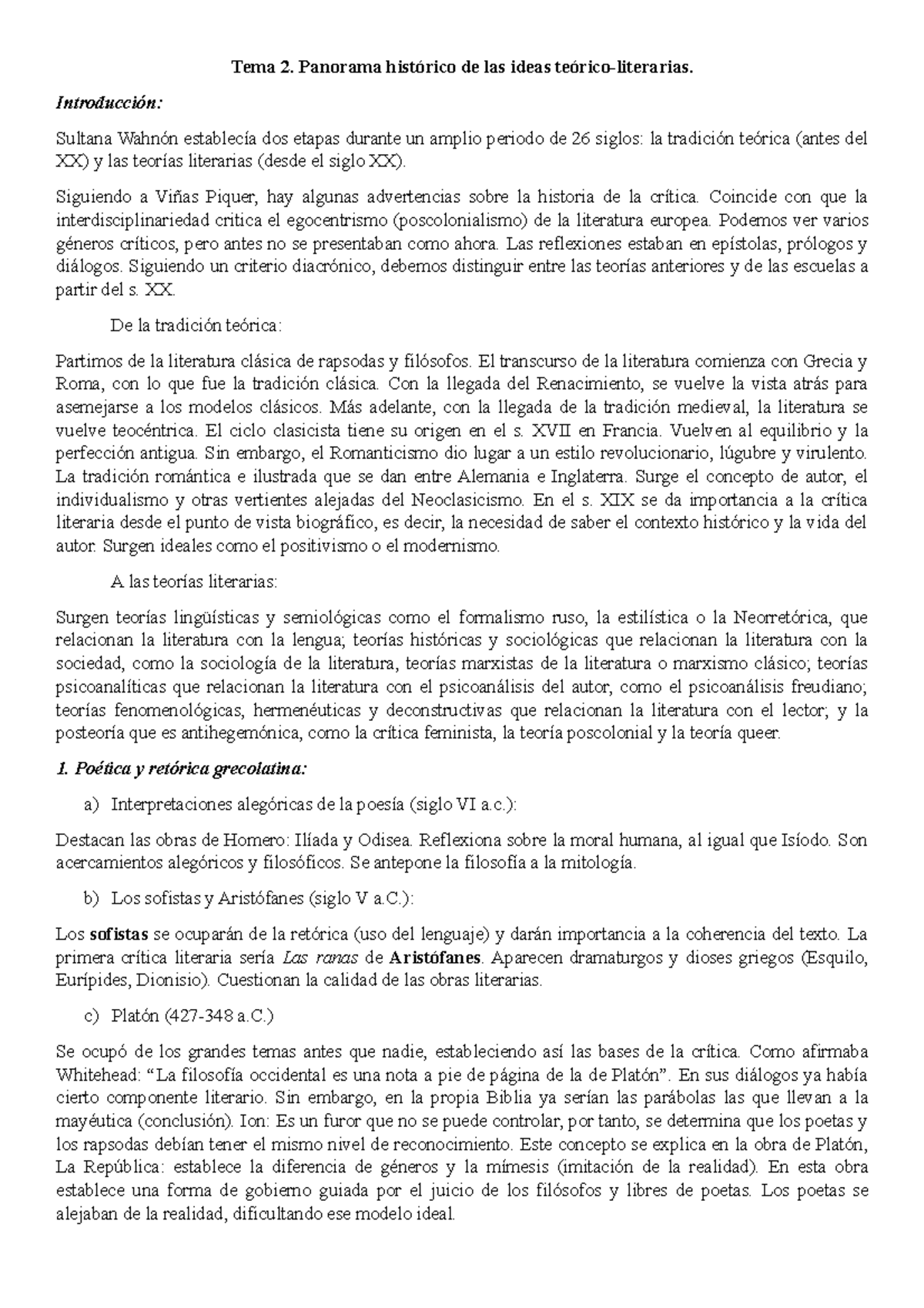 TEMA 2 - tema 2 - Tema 2. Panorama histórico de las ideas teórico ...
