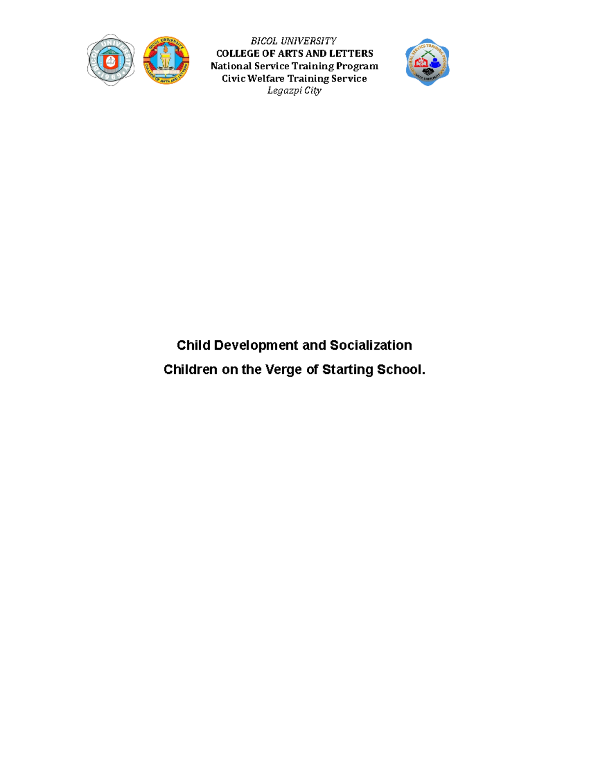 Project Proposal CWTS B - BICOL UNIVERSITY COLLEGE OF ARTS AND LETTERS ...