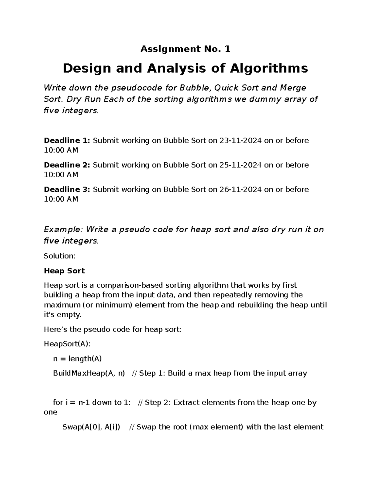 Assignment No 1 - Everything is in the document - Assignment No. 1 Design and Analysis of ...