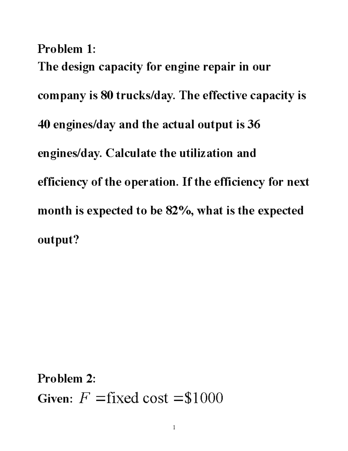 Supp07pp - Operations Management - Problem 1: The design capacity for ...