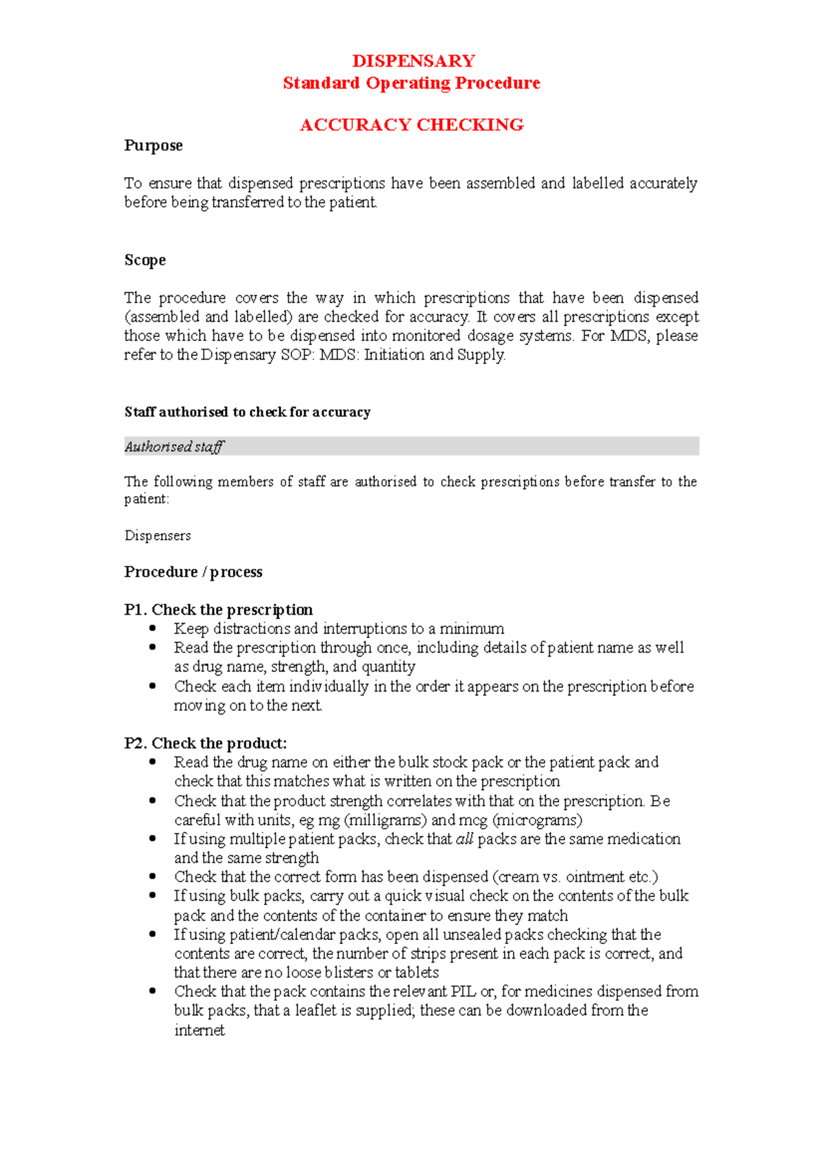 1D-accuracy-checking - Standard Operating Procedure ACCURACY CHECKING ...