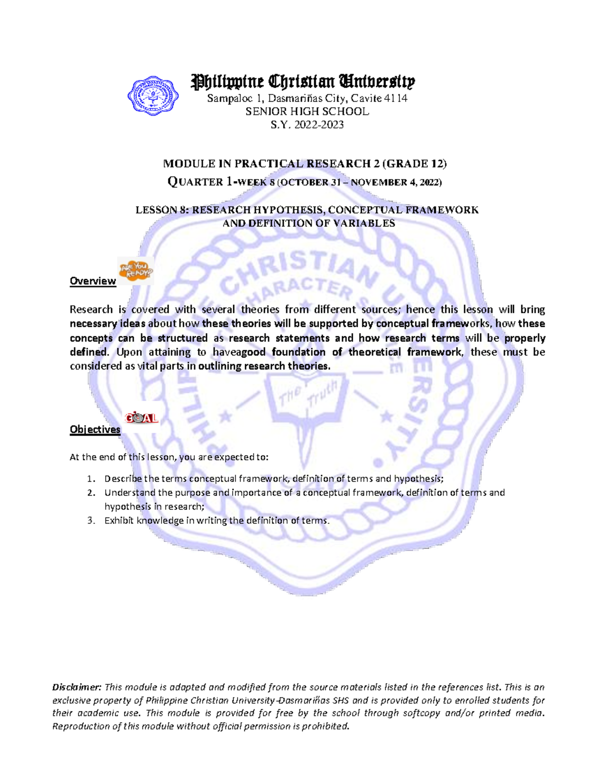 PR2 1STQ Module WEEK 8 - Hope it helps - Disclaimer: This module is ...