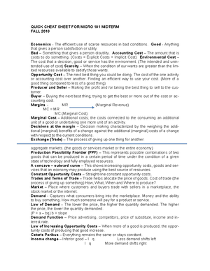 Microeconomics Final Attack Sheet Formulas - ECONOMICS CHEAT SHEET ...
