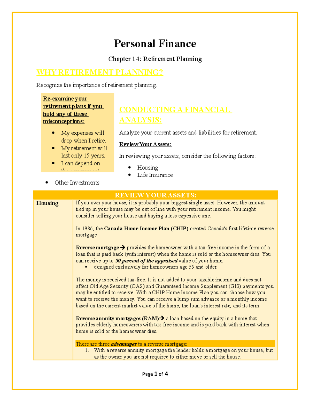 Personal Finance Ch 14 Note - Personal Finance Chapter 14: Retirement ...